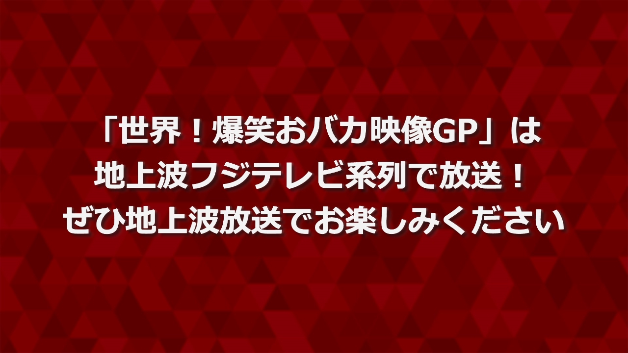 地上波放送番組のお知らせ 2月8日 リアルタイム配信 「世界！爆笑おバカ映像GP」は地上波放送でお楽しみください！｜フジテレビ｜見逃し無料配信はTVer！人気の動画見放題